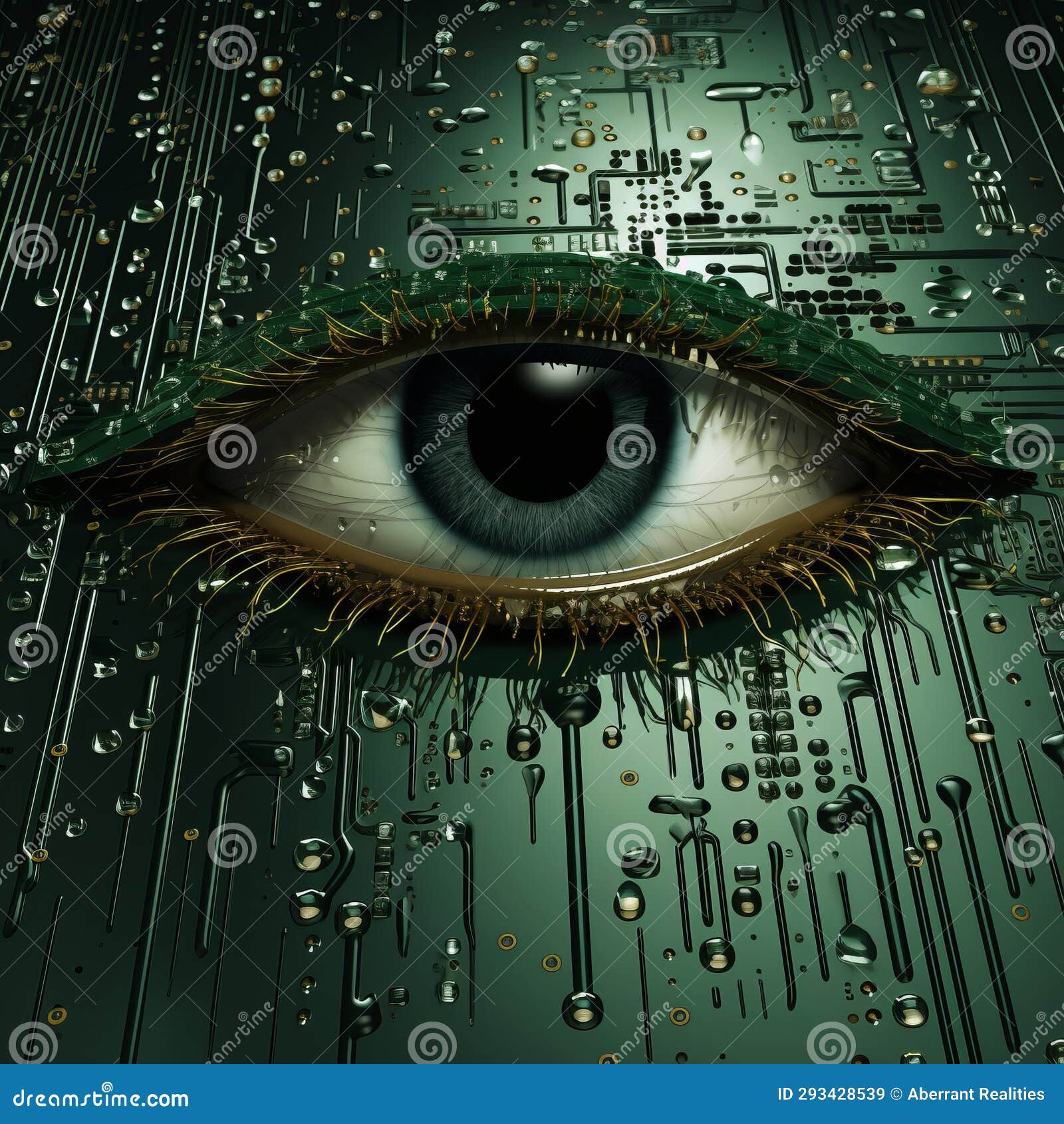 An Electronic Eye on a Green Circuit Board Stock Illustration ...