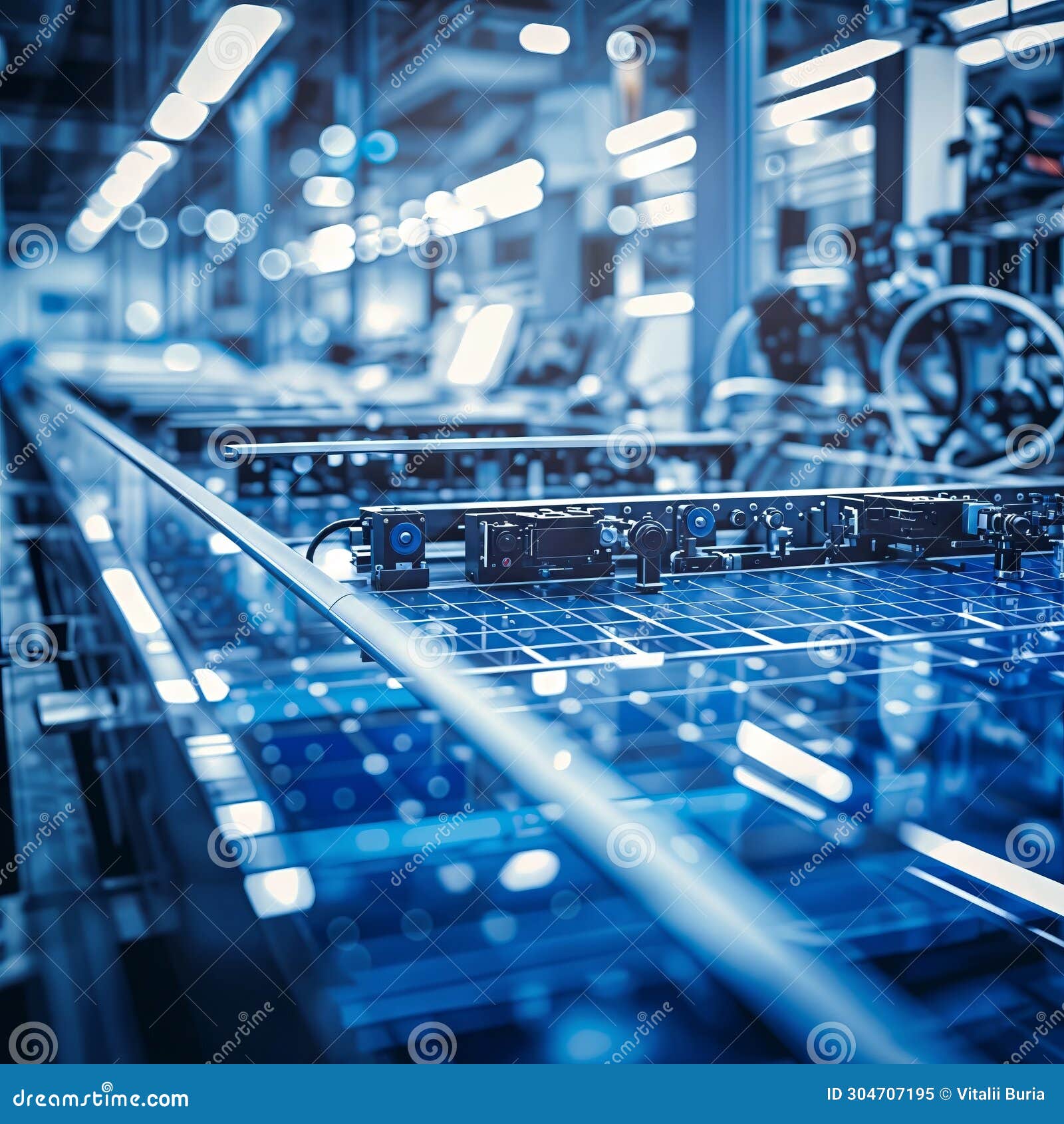 An Electronic Factory Displays a Blue Conveyor Belt with Electronic ...