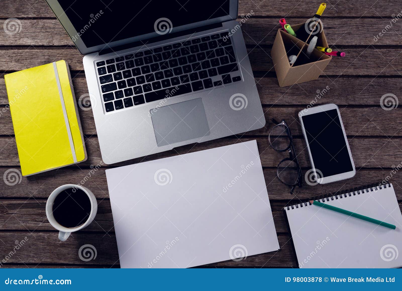 Electronic Gadgets and Office Supplies on Wooden Table Stock Photo ... Electronic Gadgets and Office Supplies on Wooden Table Stock Photo ...