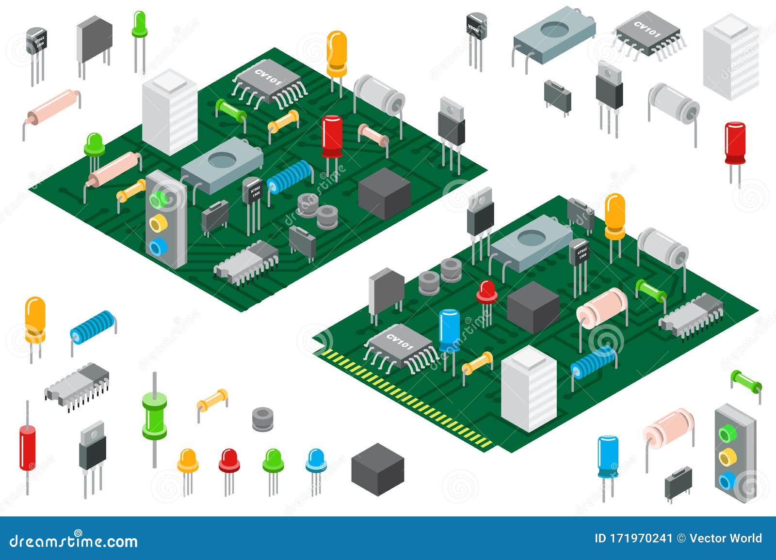 Electronic Hardware Components and Integrated Circuit Board Isometric ... Electronic Hardware Components and Integrated Circuit Board Isometric ...