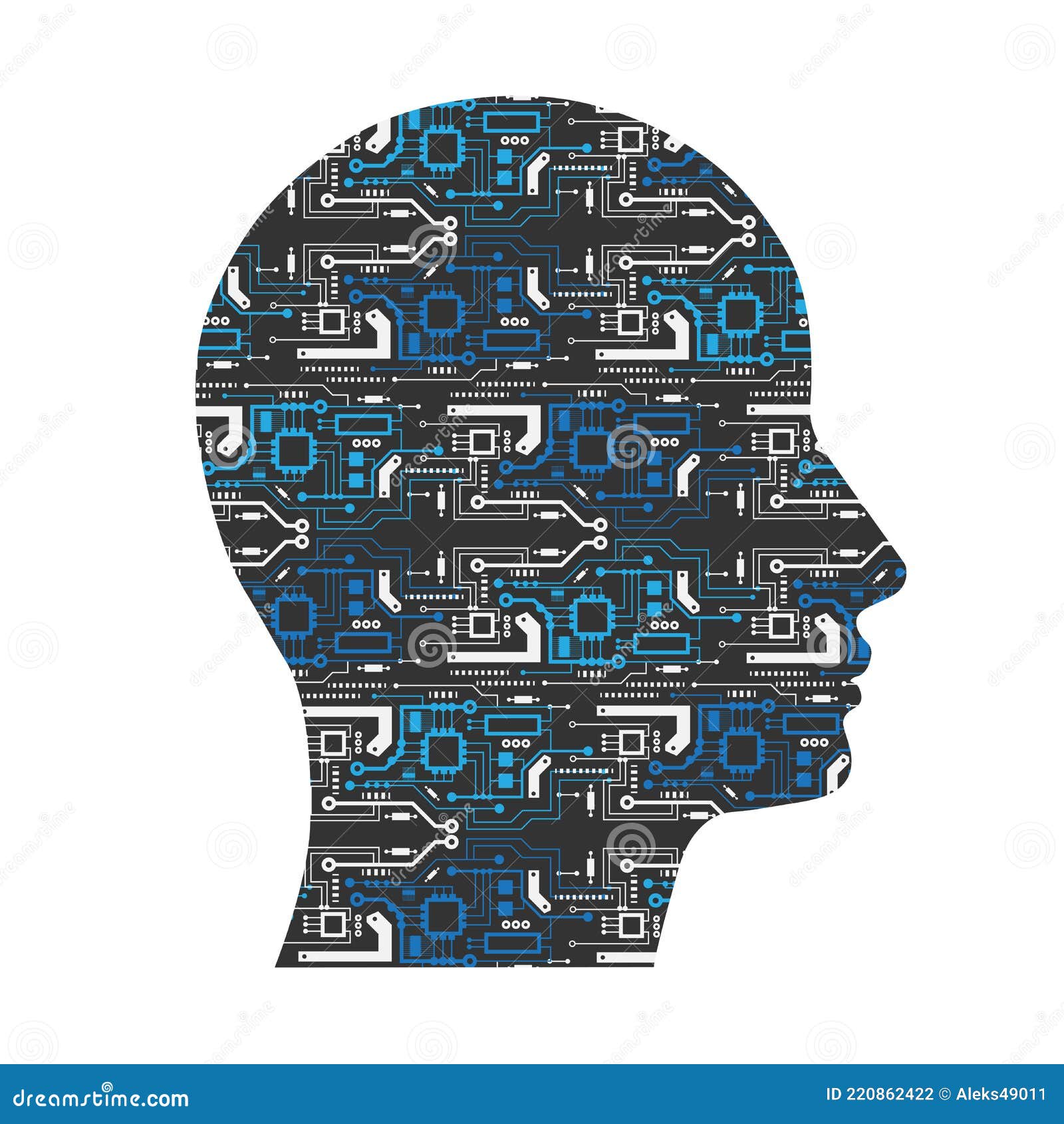 Electronic Head.Artificial Intelligence.Human Face with Circuit Board ...