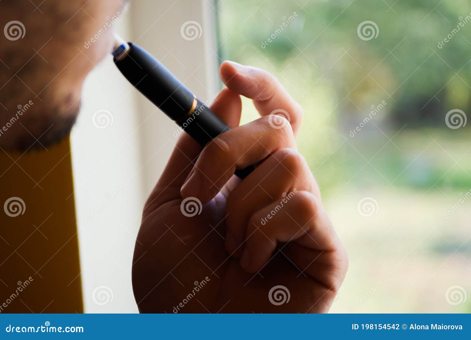 Close Up Man Smoking Iqos Cigarette. Stock Photo - Image of habit ...