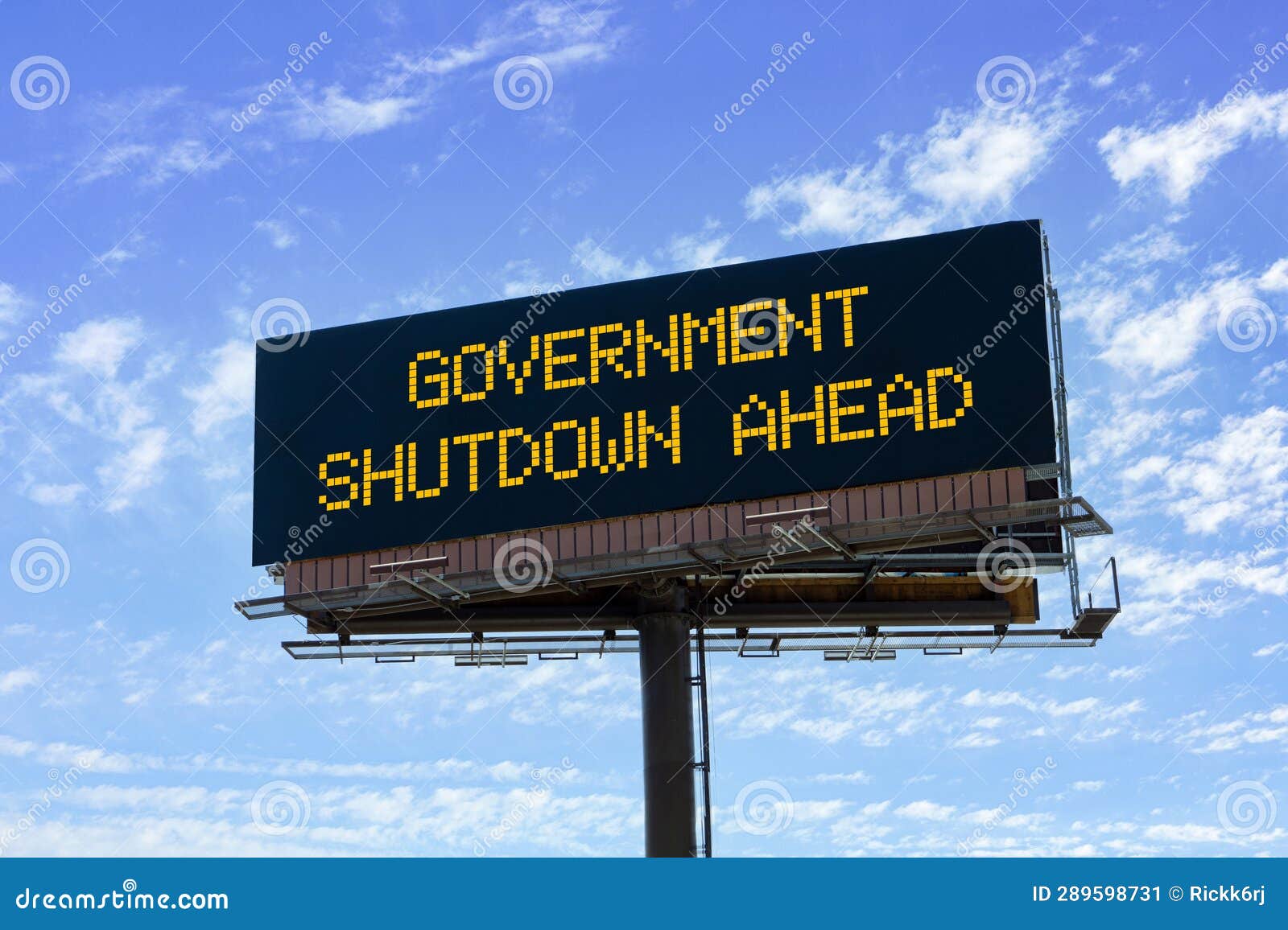 Electronic Highway Billboard with Government Shutdown Ahead Warning ...