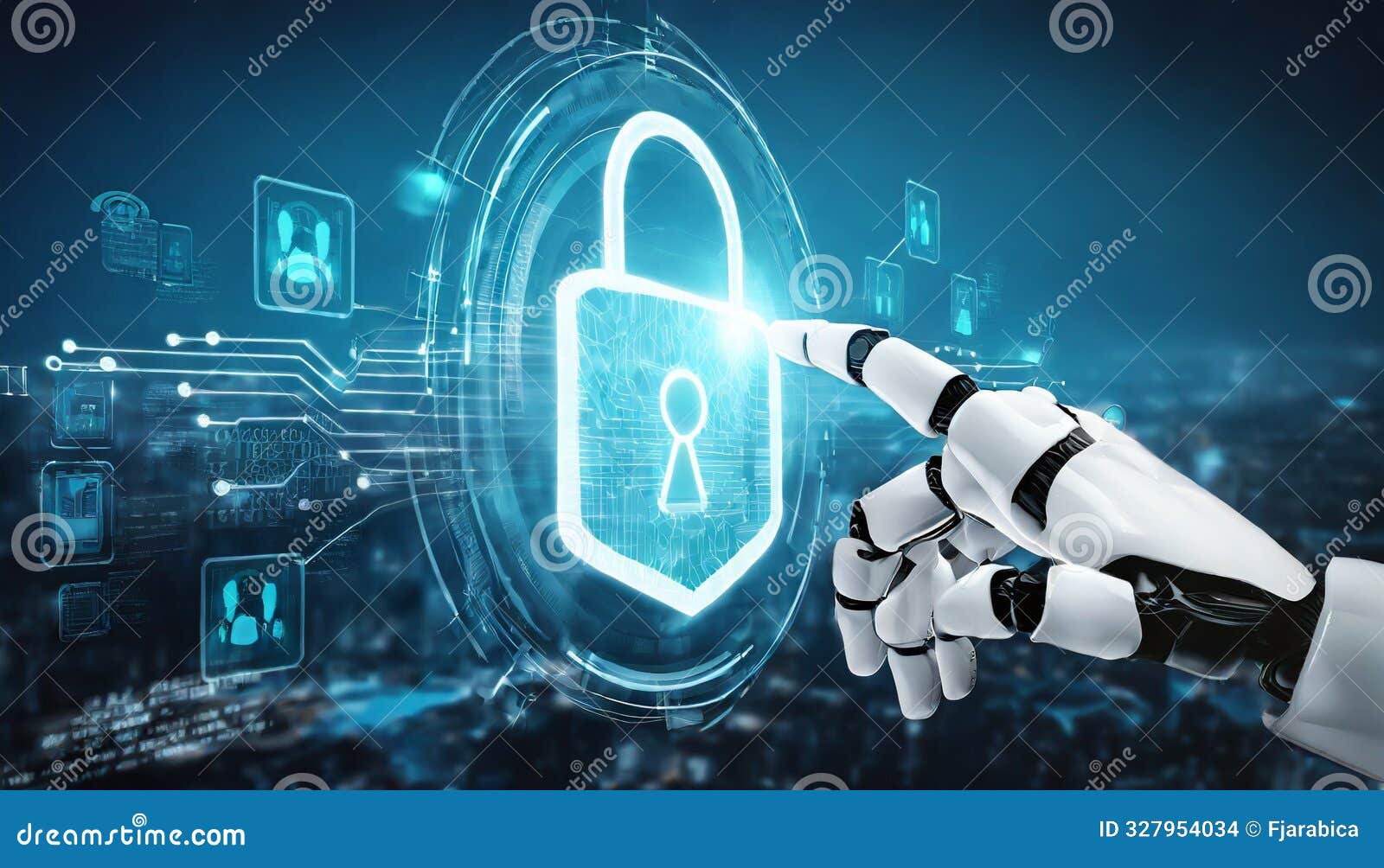 Electronic Icon with Lock and Robot Hand Stock Illustration ...