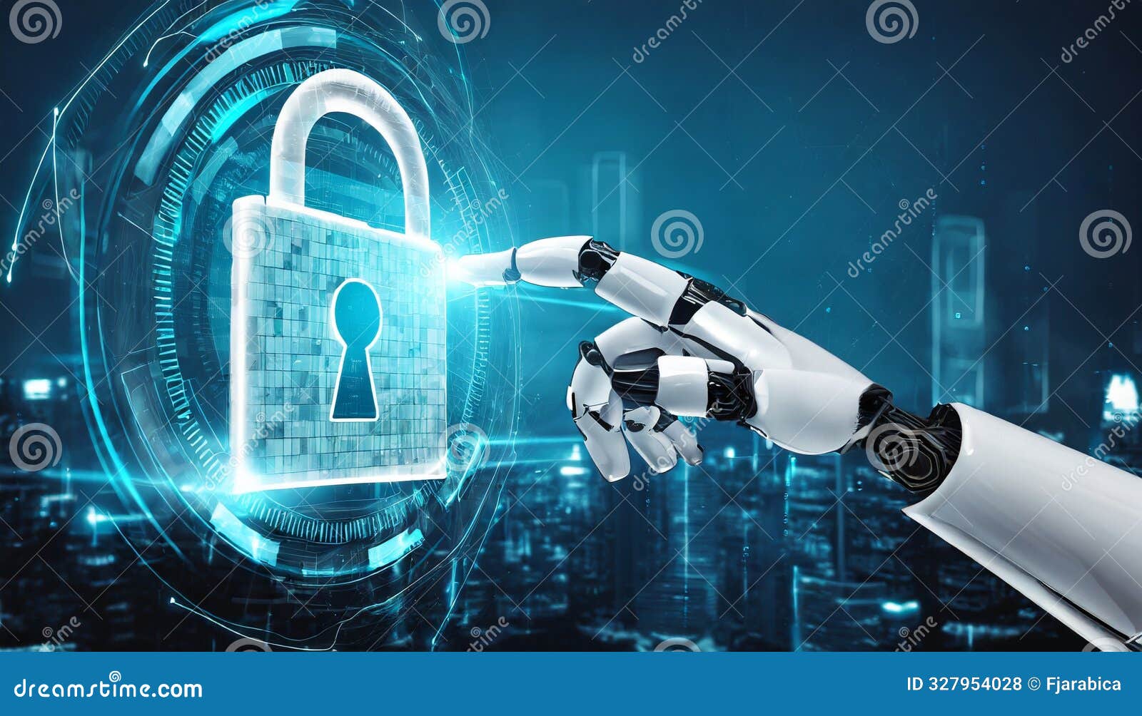 Electronic Icon with Lock and Robot Hand Stock Illustration ...
