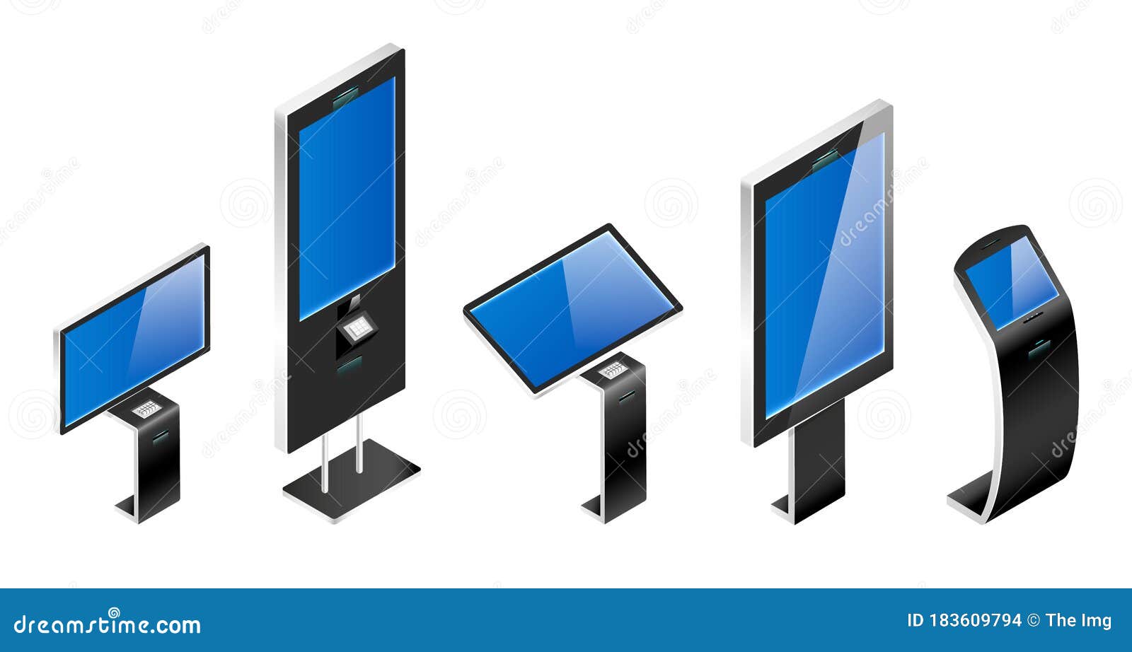 Electronic Information Boards Realistic Set. Digital Self Order Kiosks ...