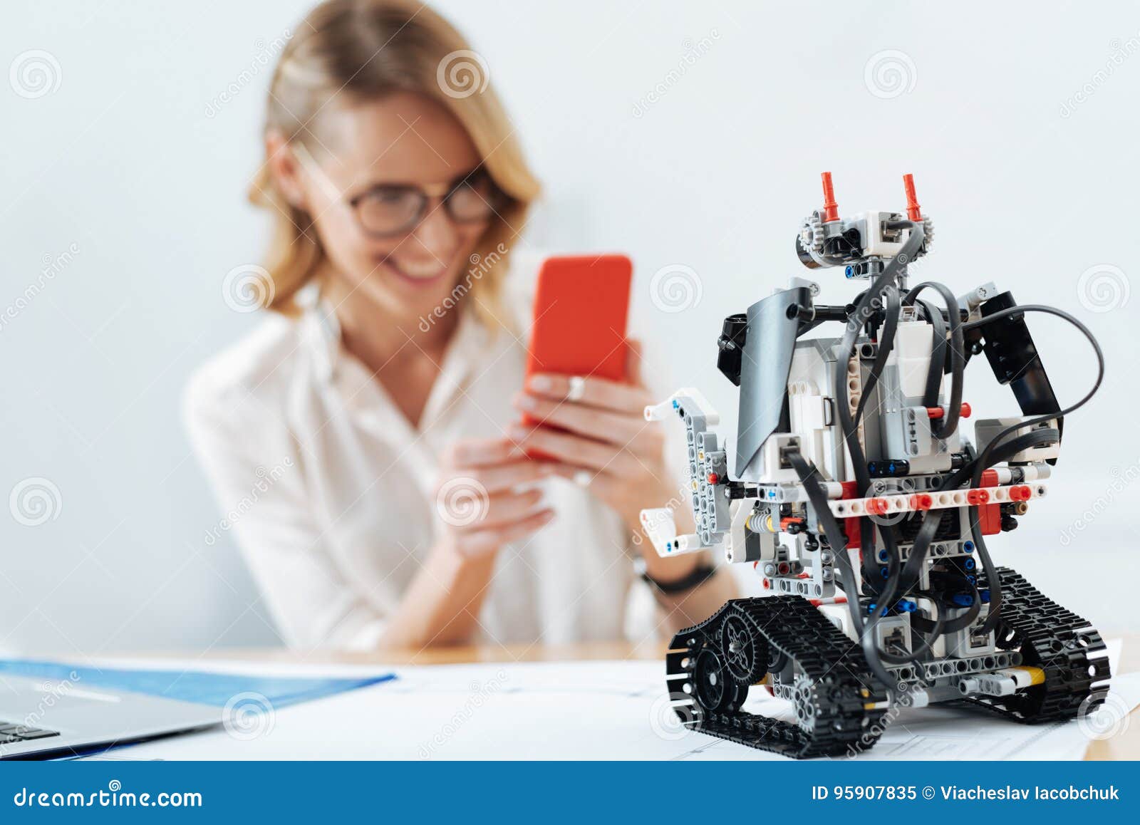 Electronic Innovative Robot Standing in the Office Stock Image - Image ...
