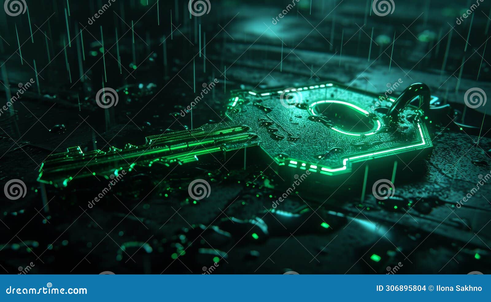 Electronic Key with Glowing Green Accents, Set in a Dark Scene Stock ...