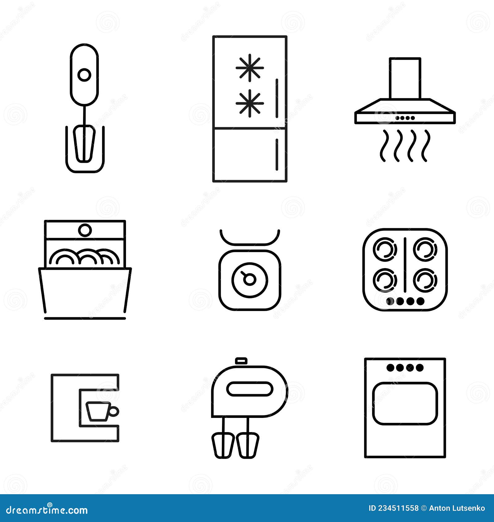 Electronic Kitchen Devices Icons Set, Outline Vector Illustration on a ...