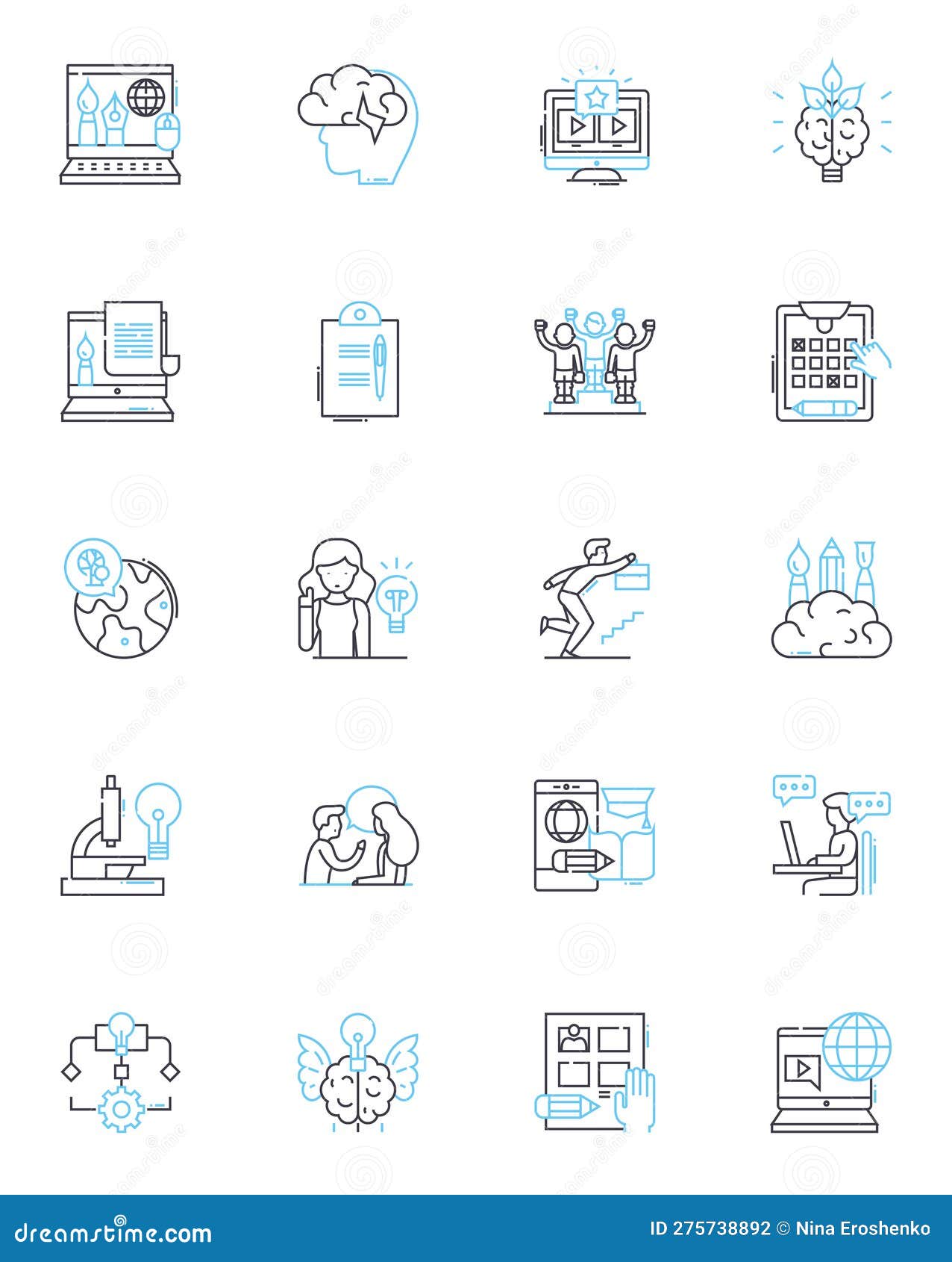 Electronic Learning Linear Icons Set. E-learning, Digital, Online ...
