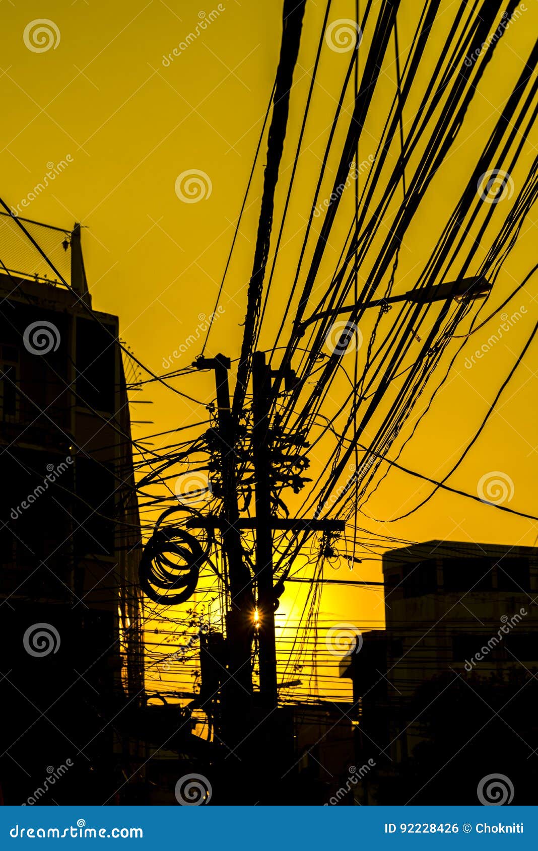 Electronic Line with Sunset Stock Photo - Image of generation, nature ...