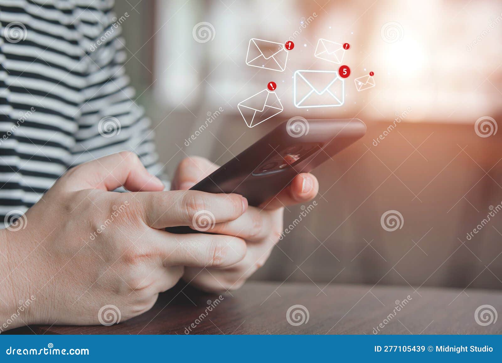 Electronic Mail with Message Notification. Hand Pressing Smartphone To ...