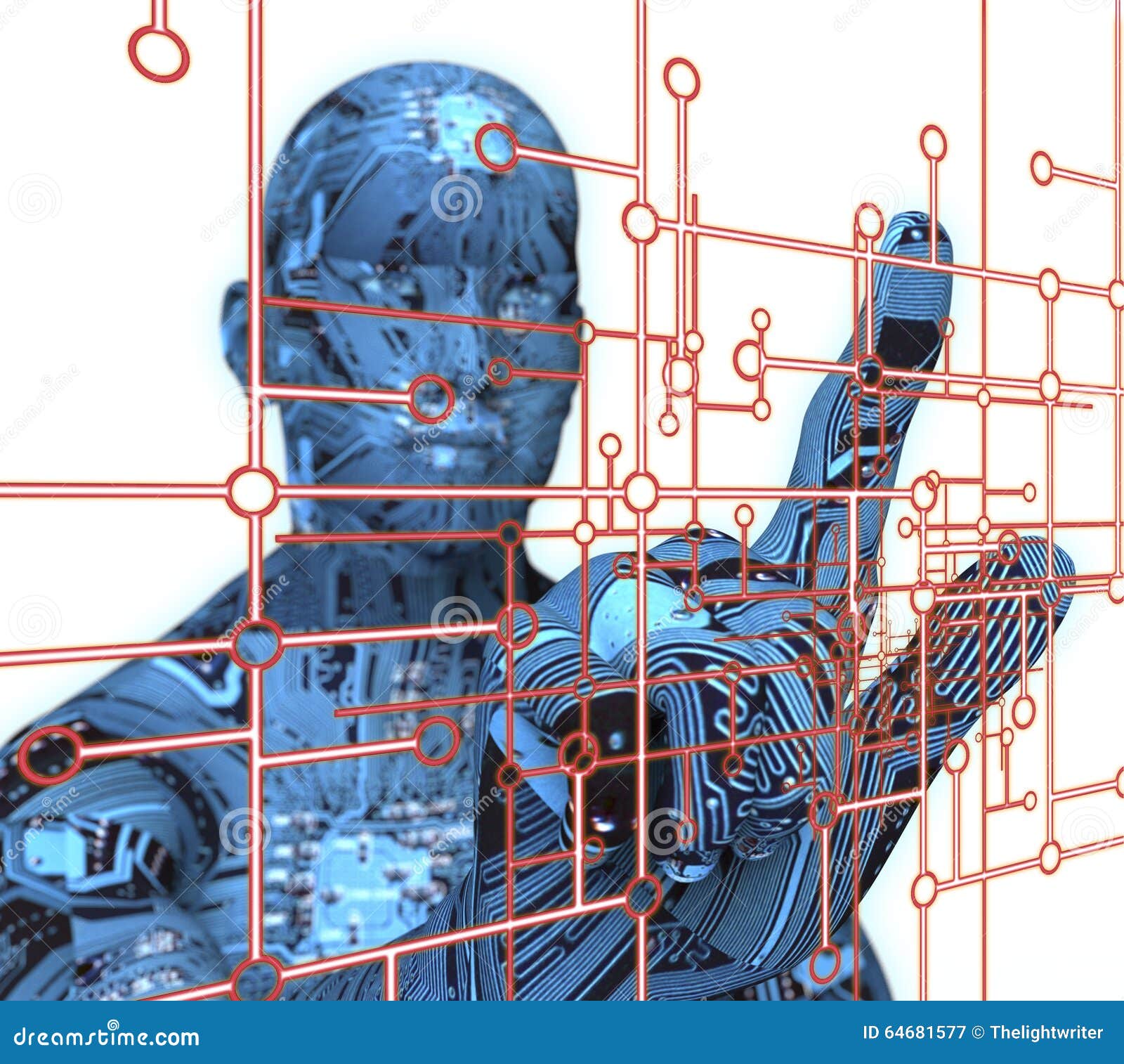 Electronic Man Pressing Virtual Computer Screen Stock Image - Image of ...