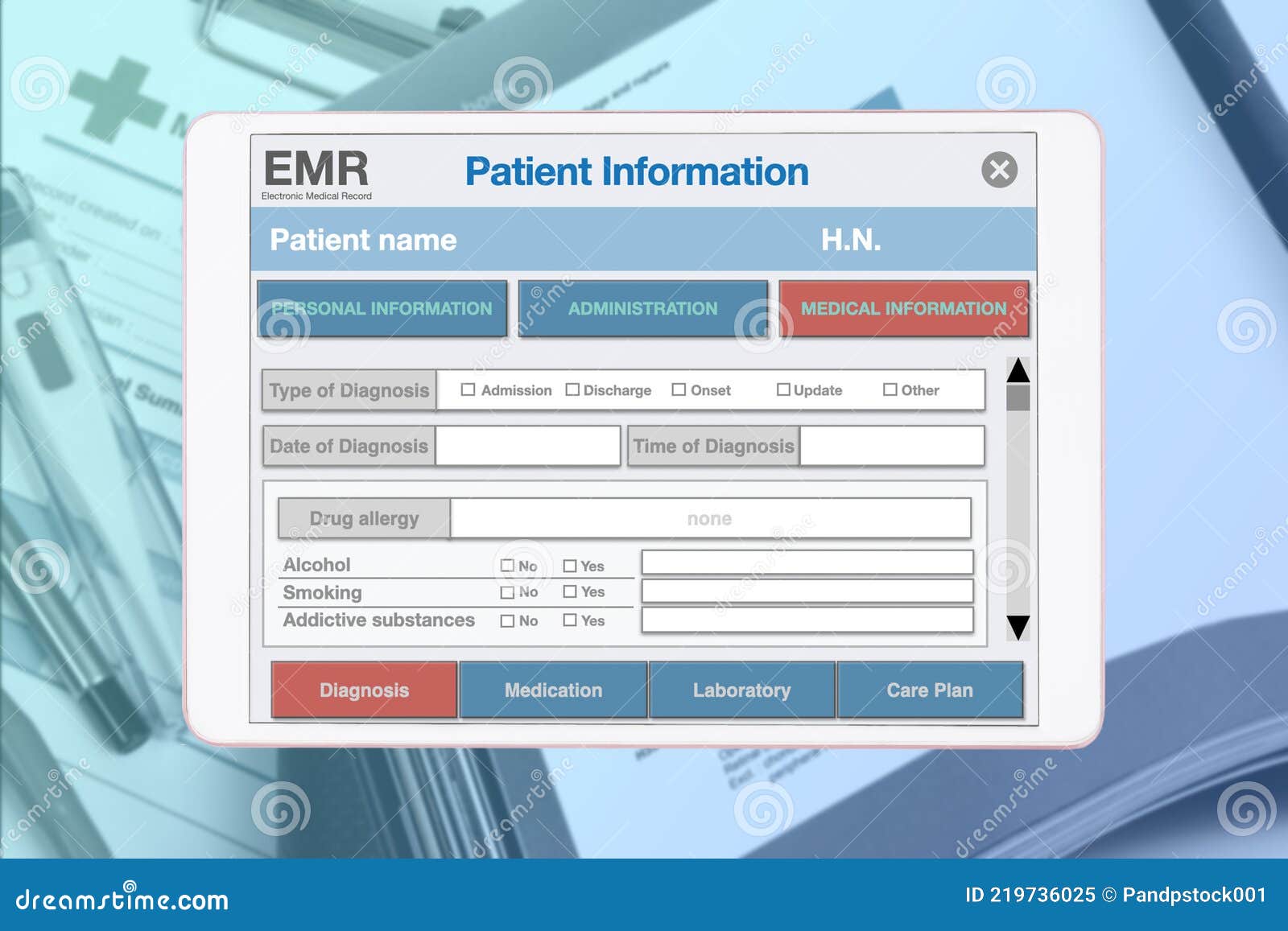 Electronic Medical Record Application Showing on Digital Tablet Stock ...