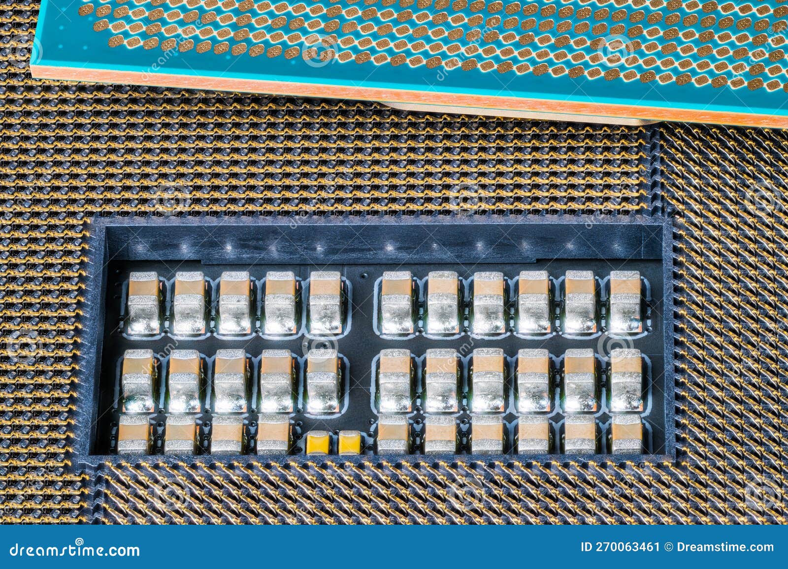 Electronic Micro Components in Computer Mainboard Socket and a Green ...