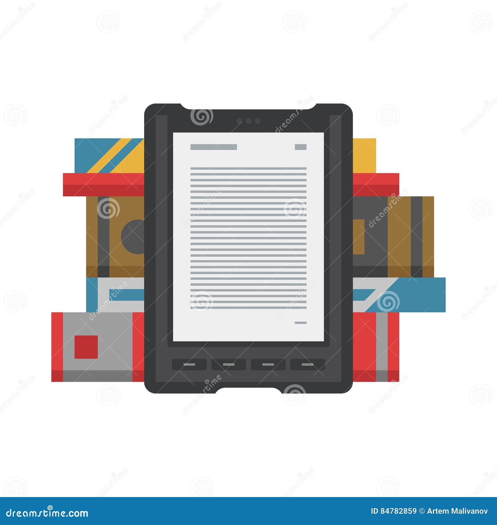Electronic Mobile Book with Paper Books Icon. Stock Vector ...