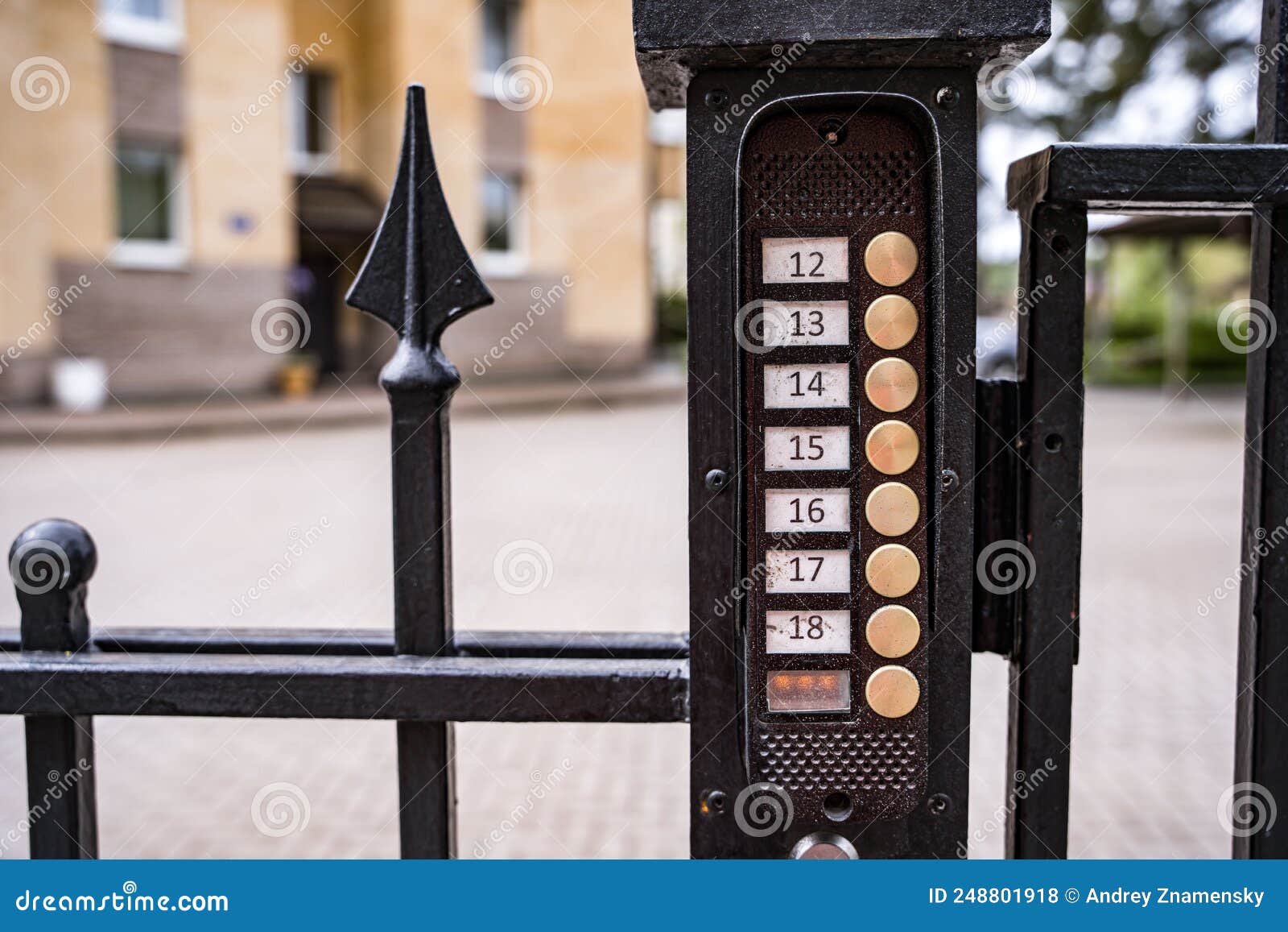 Intercom Panel with a Video Camera on the Brick Fence of Private House ...