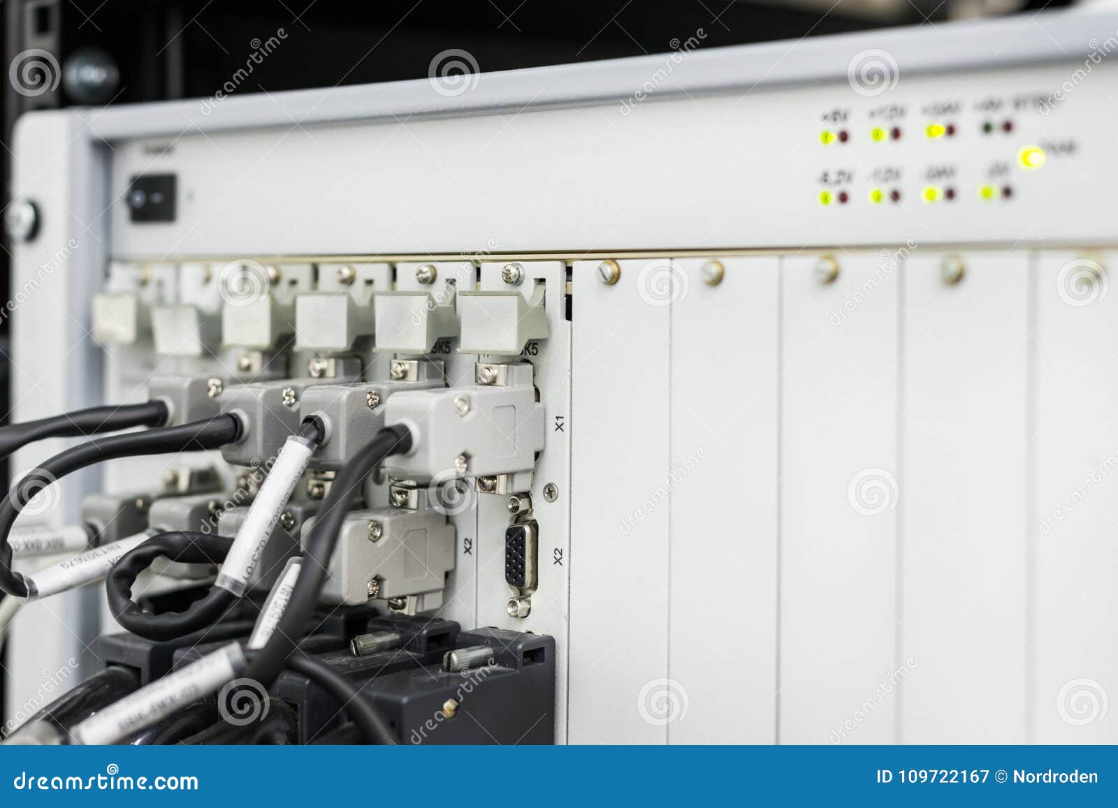 Electronic Module with a Lot of Connected Cables and Connectors. Stock ...