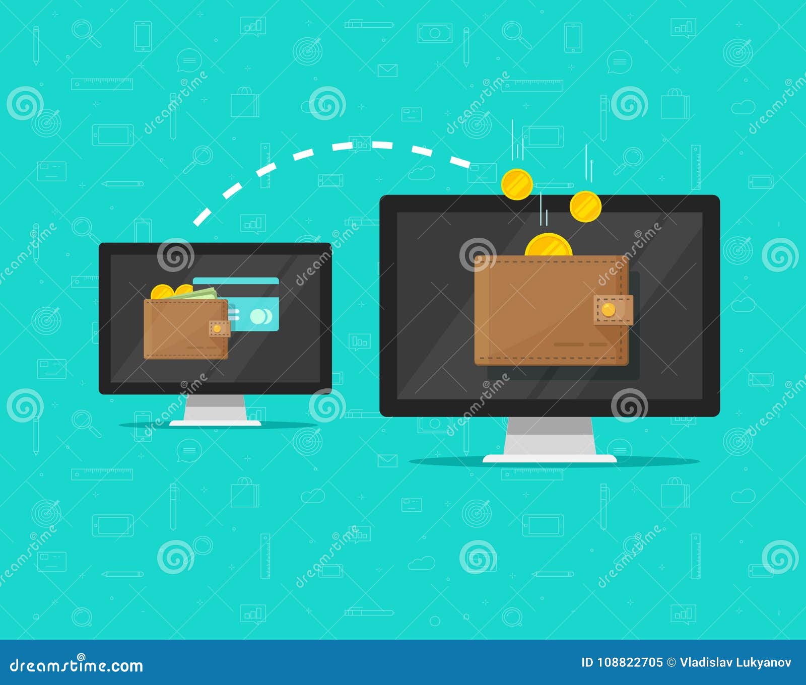 Electronic Money Transfer Vector Illustration, Flat Cartoon Style Of ...