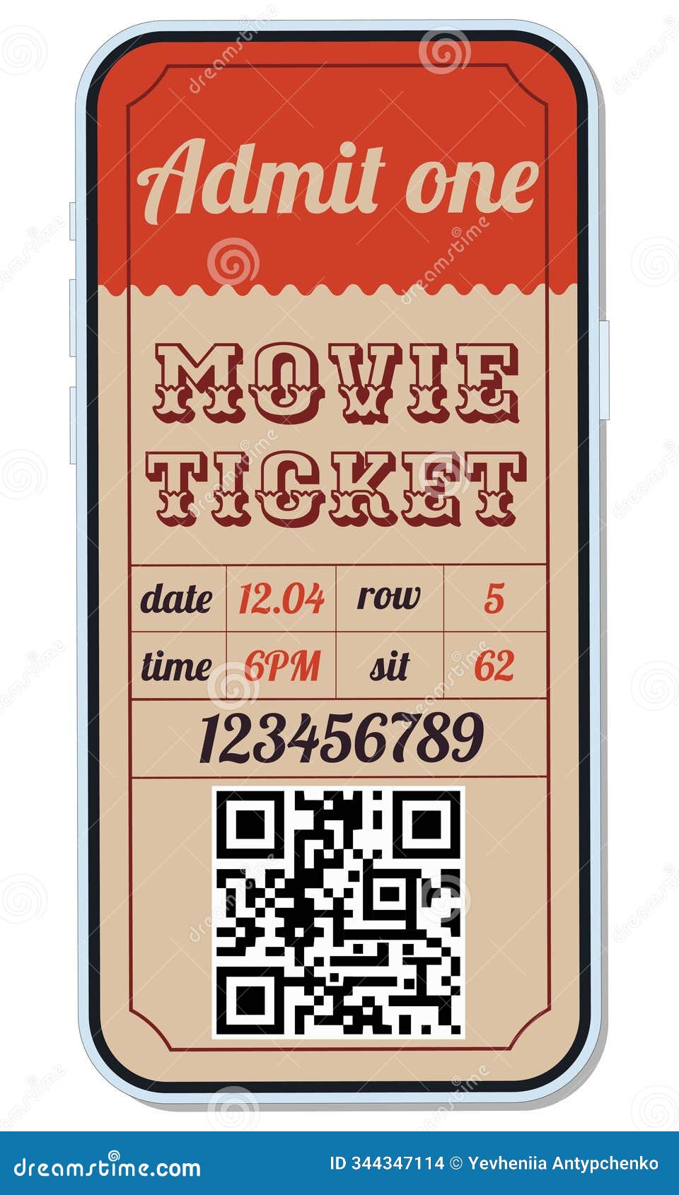 Electronic Movie Ticket Template on Your Phone. Stock Illustration ...