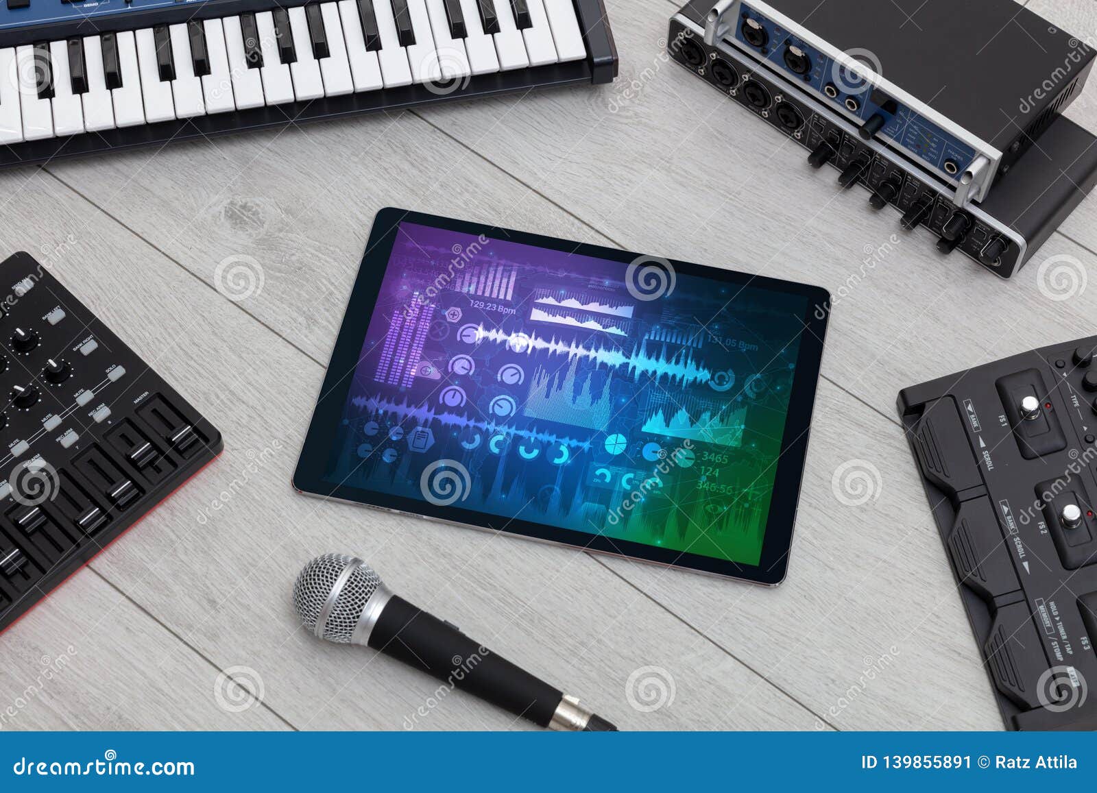 Electronic Music Instruments and Tablet with Reports Concept Stock ...