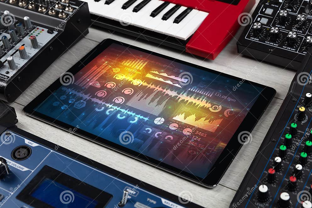 Electronic Music Instruments and Tablet with Reports Concept Stock ...