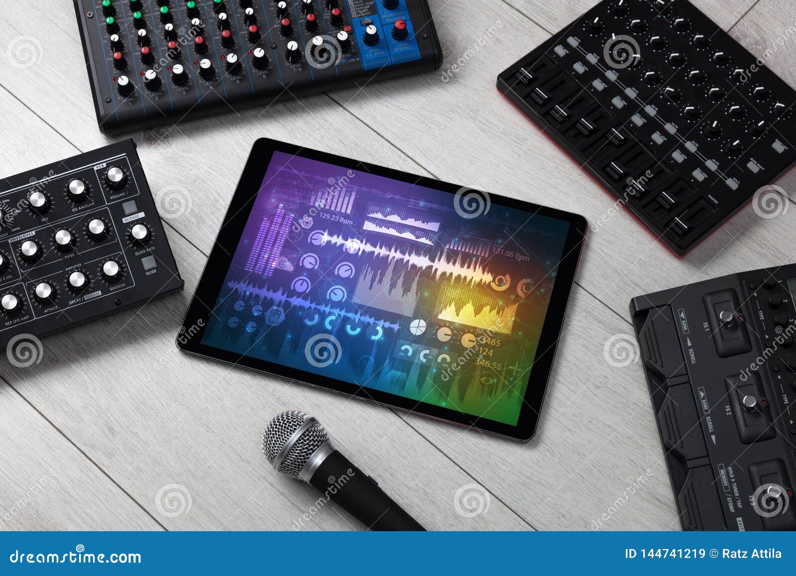 Electronic Music Instruments and Tablet with Reports Concept Stock ...