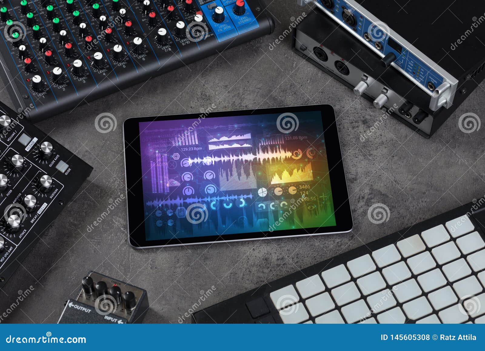 Electronic Music Instruments and Tablet with Reports Concept Stock ...