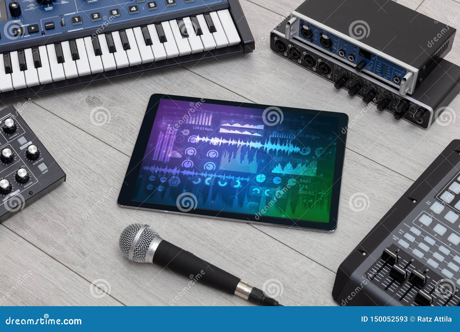 Electronic Music Instruments and Tablet with Reports Concept Stock ...