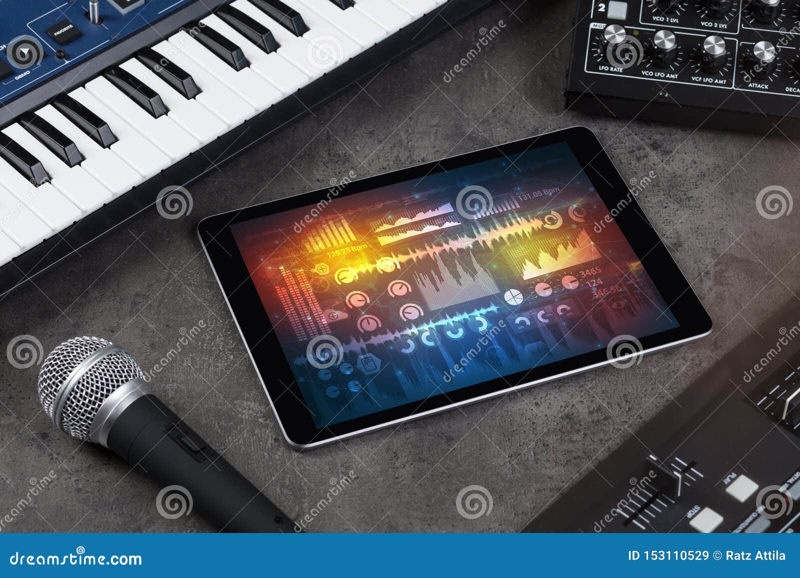 Electronic Music Instruments and Tablet with Reports Concept Stock ...