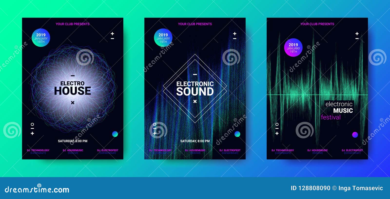 Electronic Music Posters with Sound Amplitude. Stock Vector ...