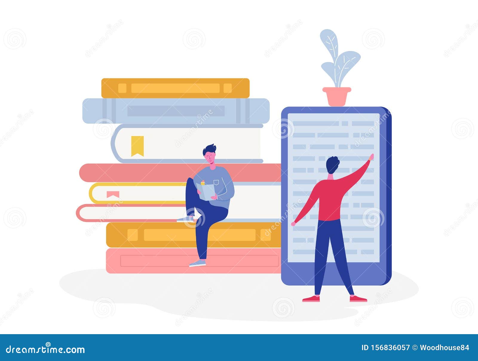 Electronic Online Library Poster with Computer and Books, People ...