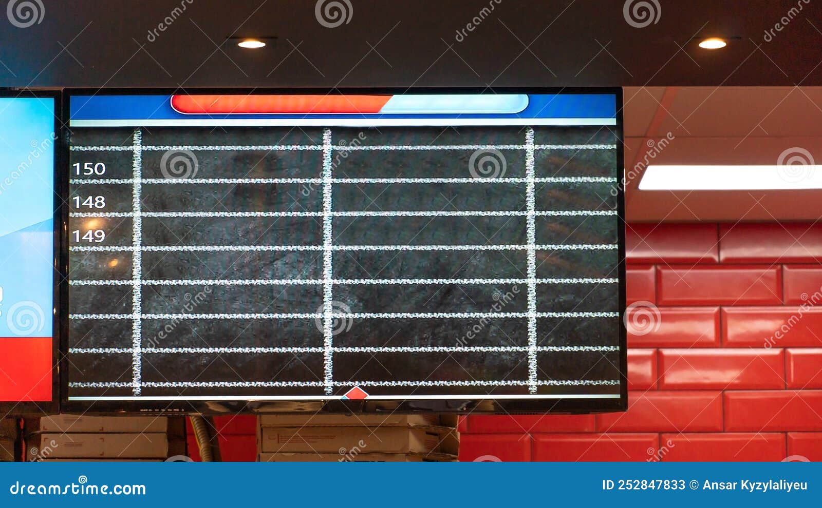 Electronic Order Board in the Cafe. the Interior of a Modern Pizzeria ...