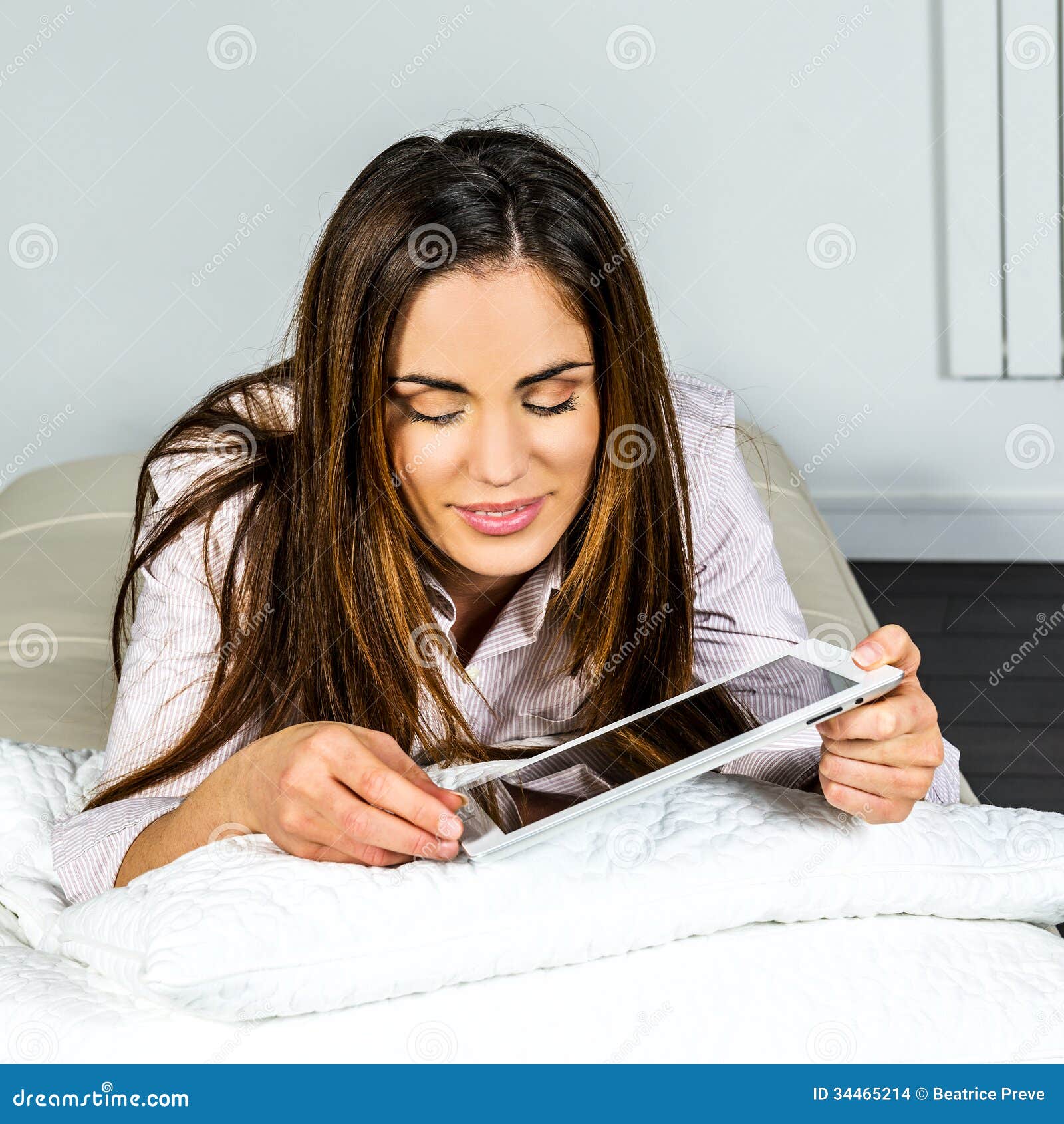 Electronic pad woman stock photo. Image of interiors - 34465214