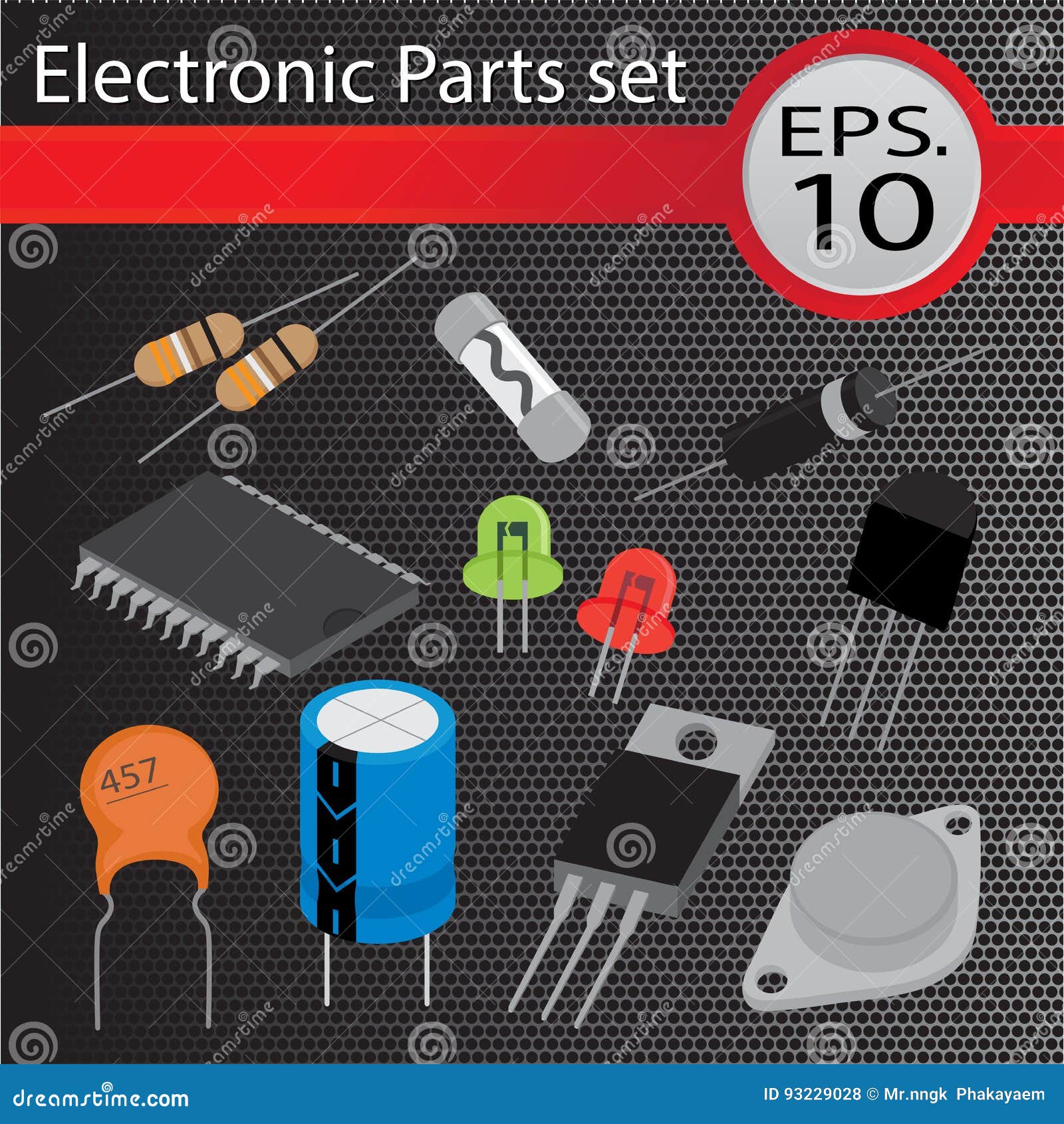Electronic Parts Set, Flat Style. Stock Vector - Illustration of ...