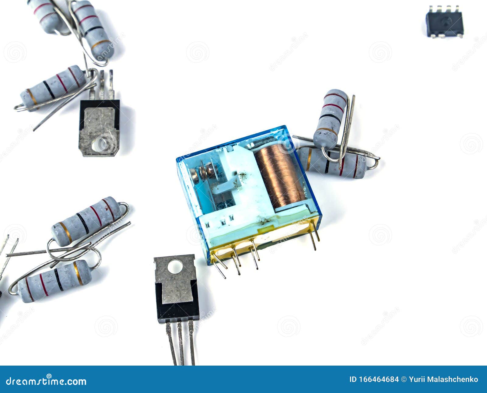 Electronic Parts on a White Background with Place for Text Stock Photo ...