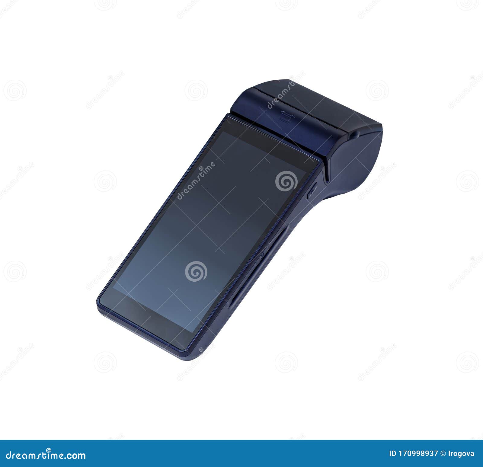 Electronic Payment Terminal. the Case is Made of Blue Plastic Stock ...