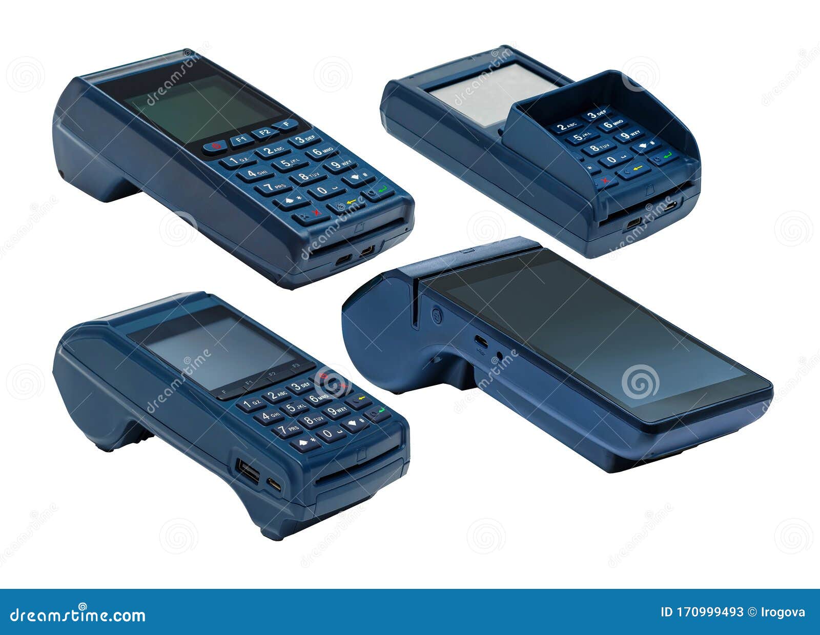Electronic Payment Terminal. the Case is Made of Blue Plastic Stock ...