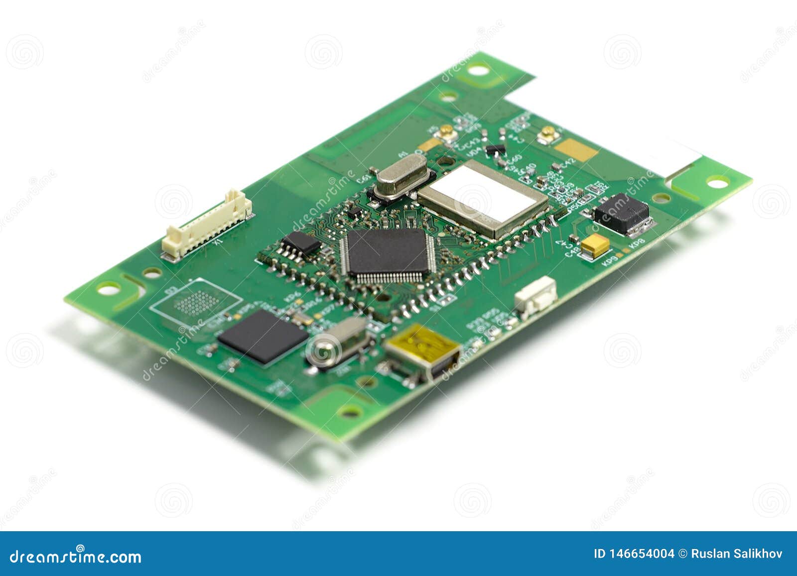 Electronic Printed Circuit Board with Chips and Other Components, Front ...
