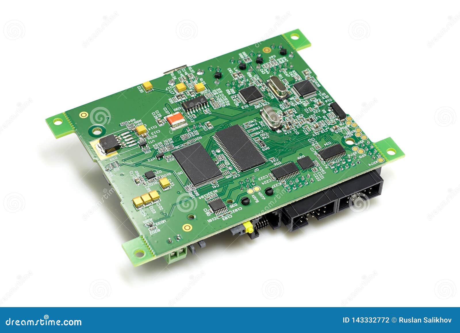 Electronic Printed Circuit Board With Chips And Other Components, Green ...