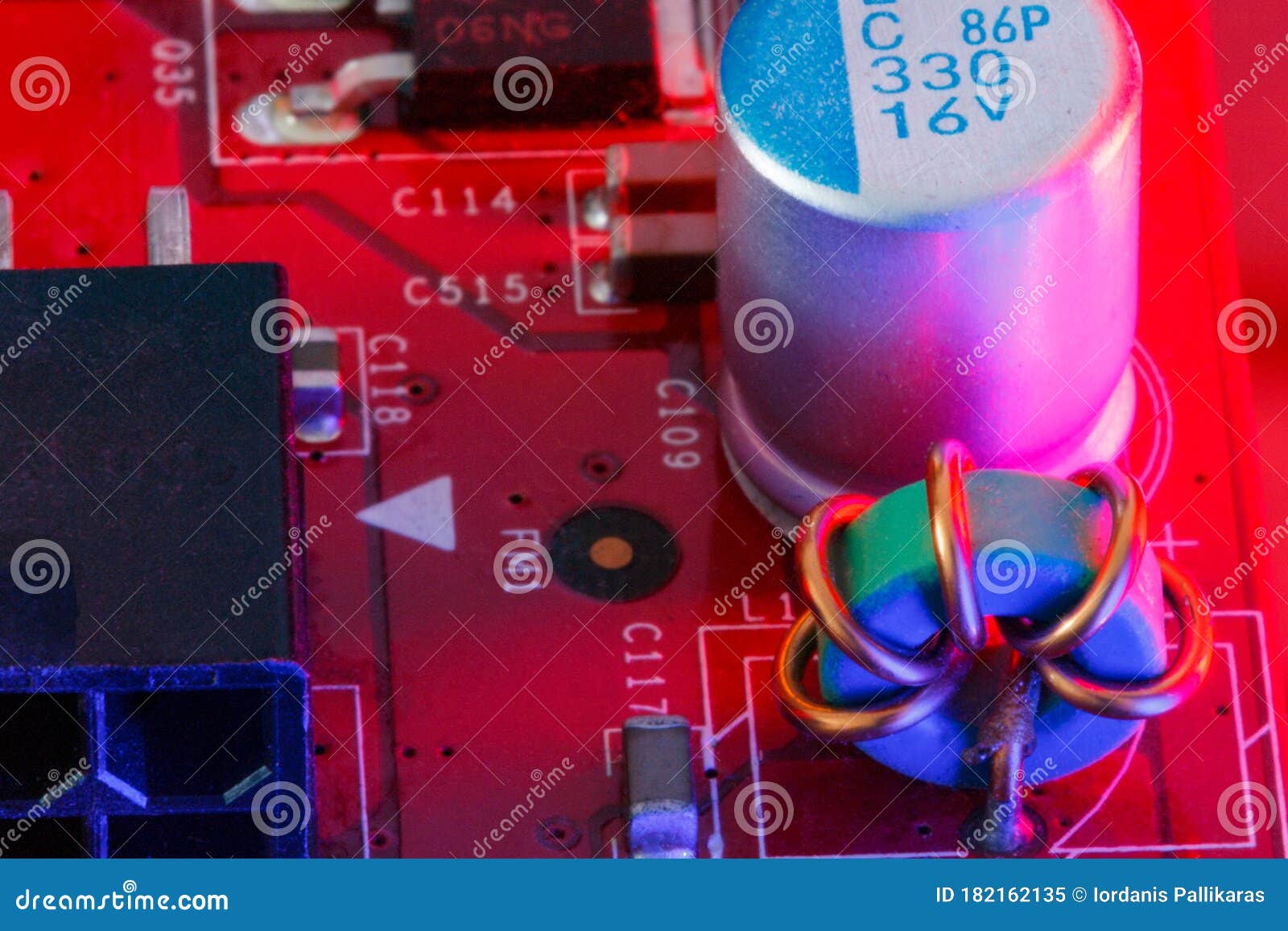 Electronic Printed Circuit Board with Electronic Components in Red ...