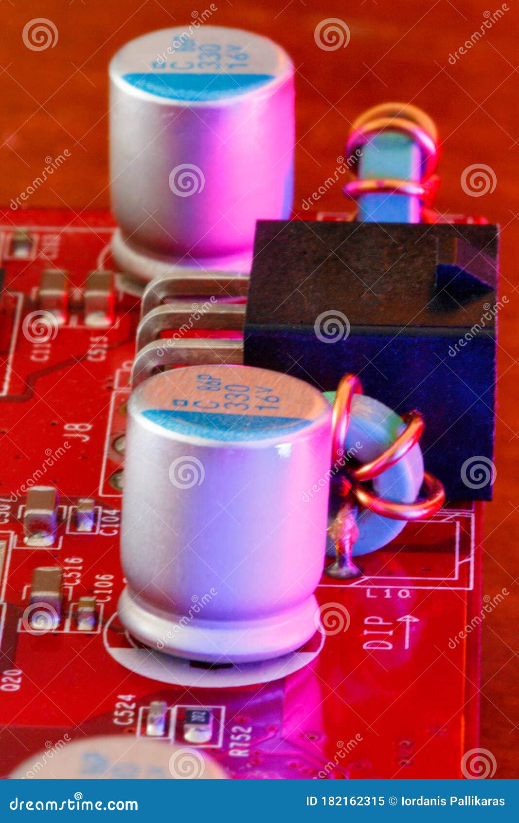 Electronic Printed Circuit Board with Electronic Components in Red ...