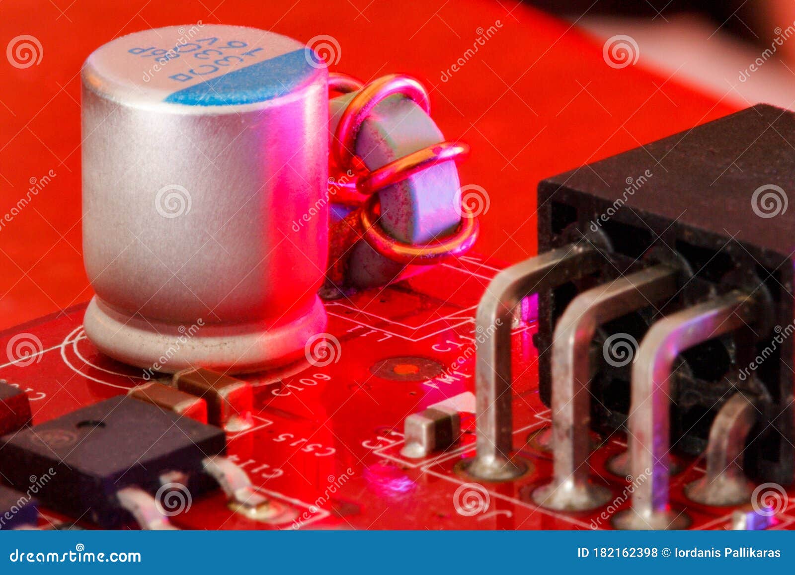 Electronic Printed Circuit Board with Electronic Components in Red ...