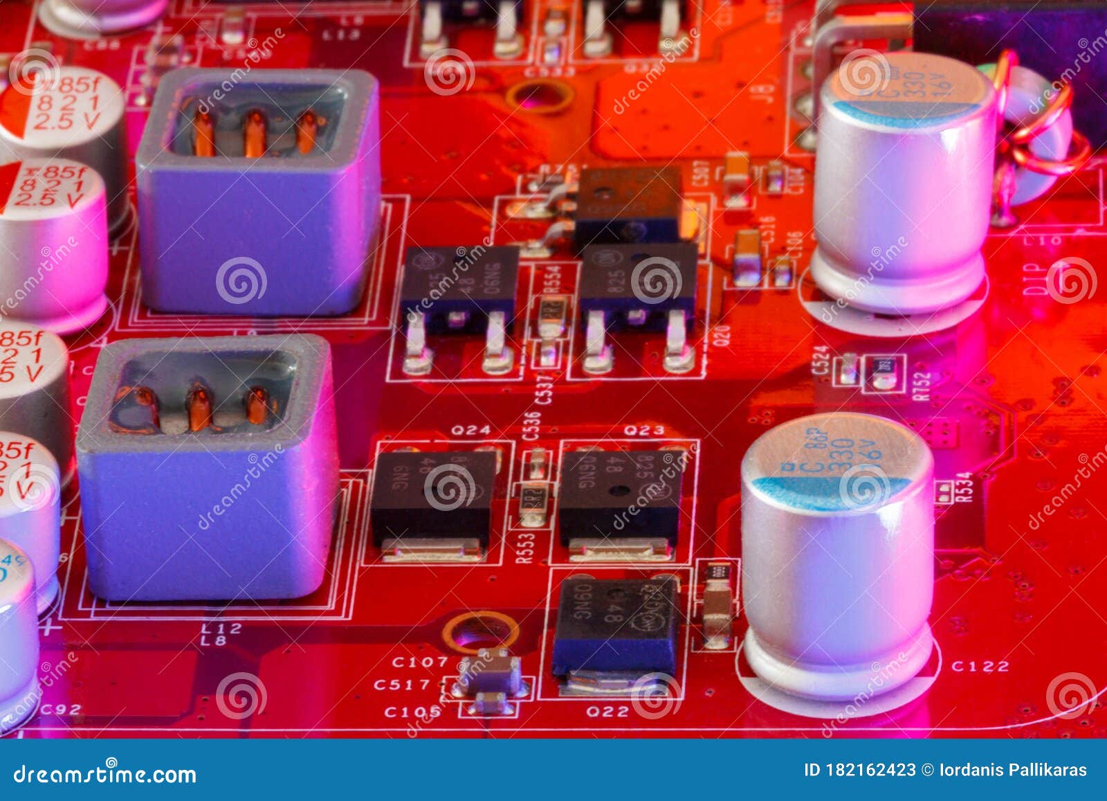 Electronic Printed Circuit Board with Electronic Components in Red ...