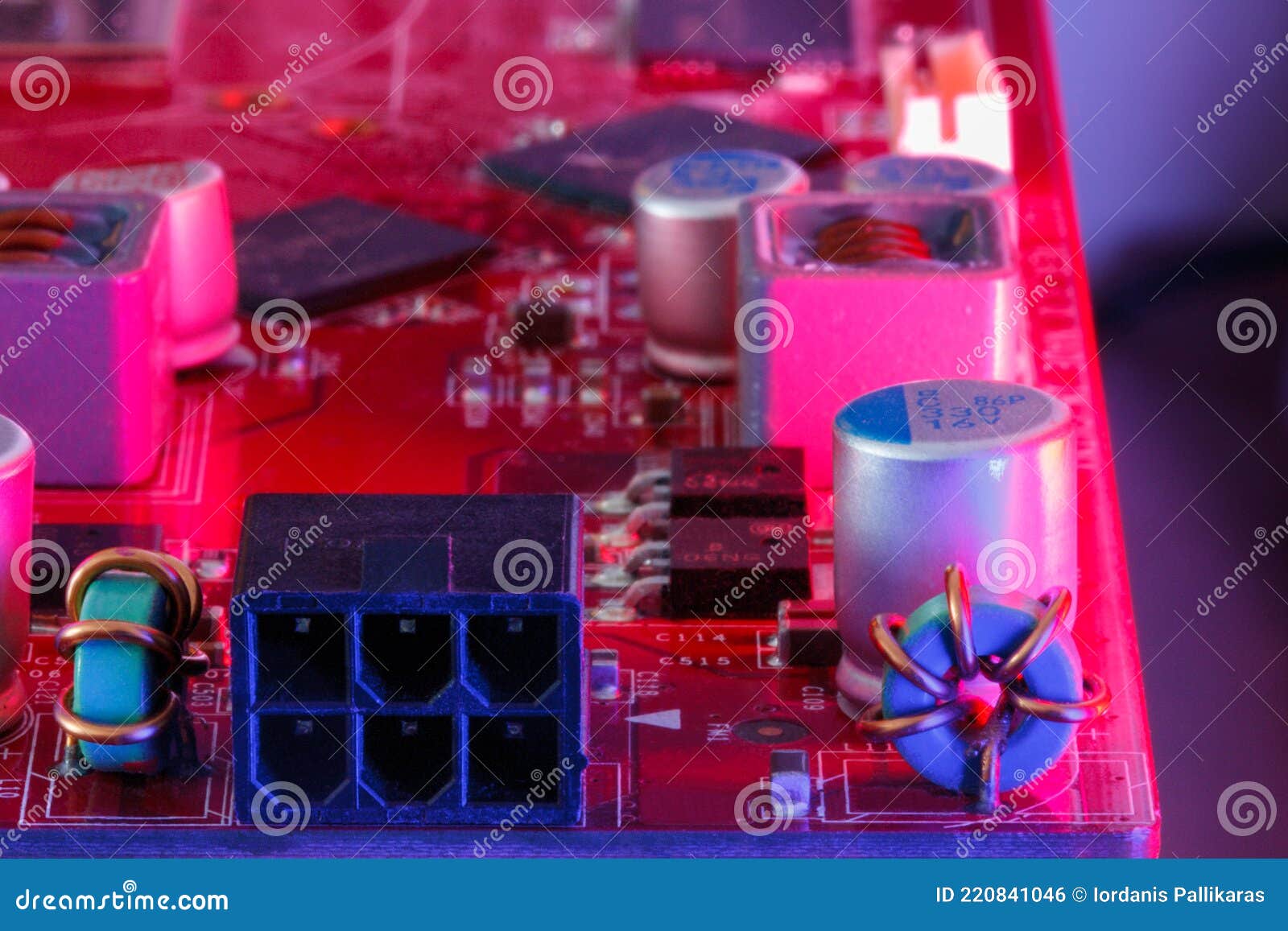 Electronic Printed Circuit Board with Electronic Components in Red ...