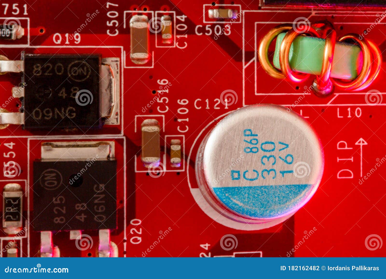 Electronic Printed Circuit Board in Red with Electronic Components- Top ...