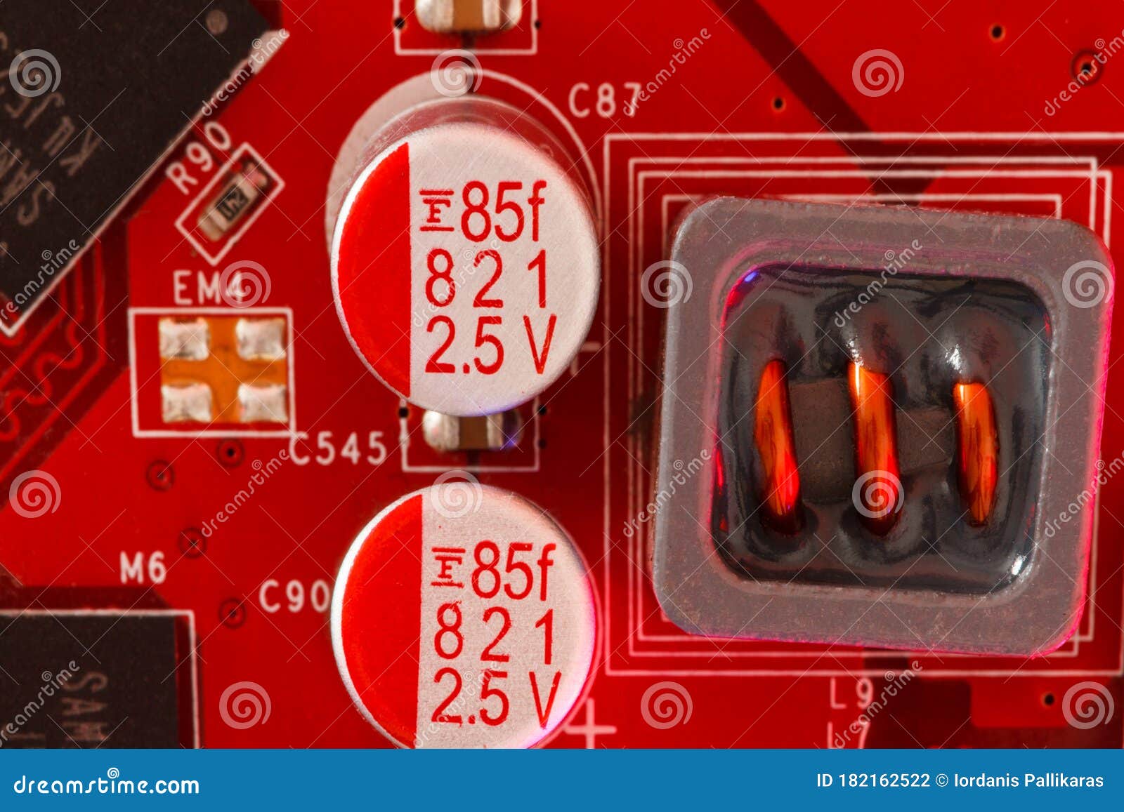 Electronic Printed Circuit Board in Red with Electronic Components- Top ...
