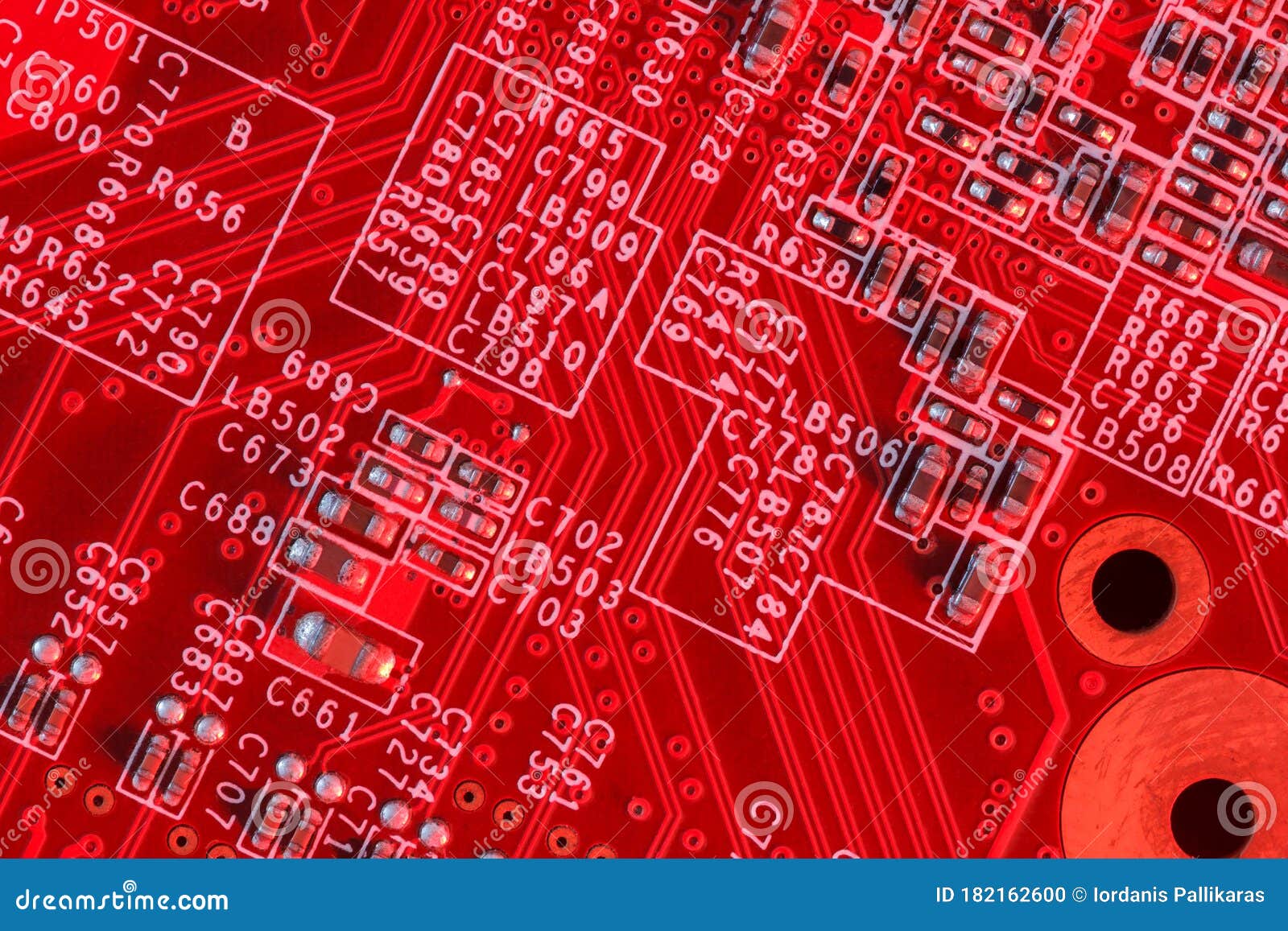 Electronic Printed Circuit Board in Red with Electronic Components- Top ...