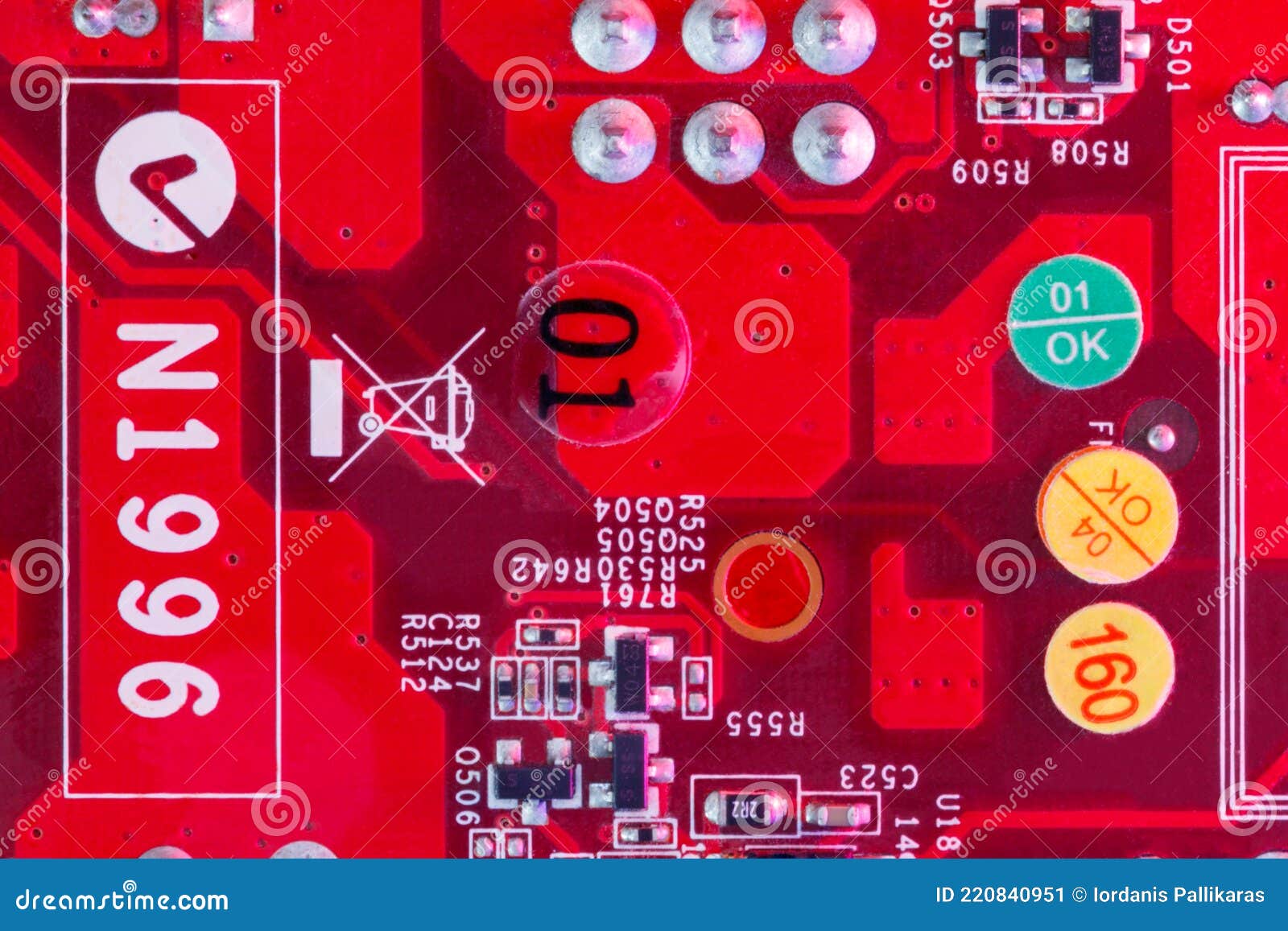 Electronic Printed Circuit Board in Red with Electronic Components- Top ...