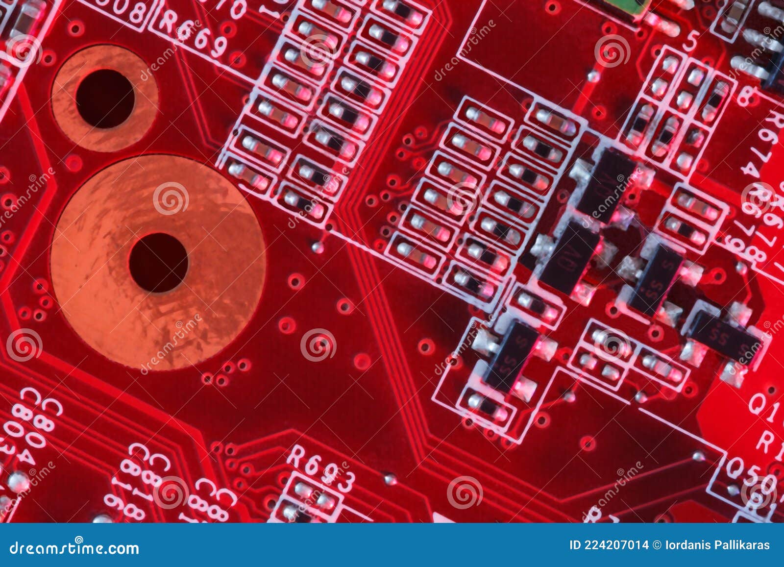 Electronic Printed Circuit Board in Red with Electronic Components- Top ...